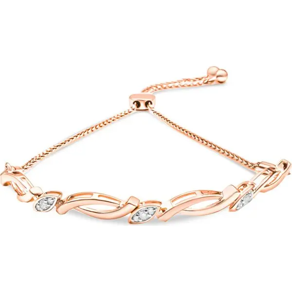 HAUS OF BRILLIANCE Silver Diamond Accent Swirl Link Bolo Bracelet - Rose Gold Over Silver