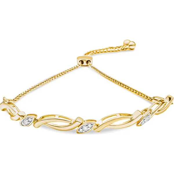 HAUS OF BRILLIANCE Silver Diamond Accent Swirl Link Bolo Bracelet - Yellow Gold Over Silver