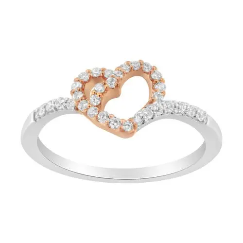 HAUS OF BRILLIANCE 10k Rose Gold Over Silver 1/5 Cttw Diamond Two Tone Open Promise Ring - White Gold Over Silver