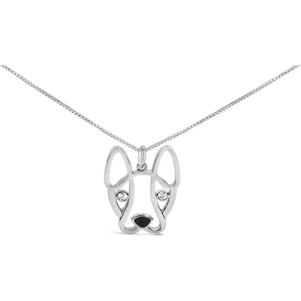 HAUS OF BRILLIANCE Sterling Diamond And Enamel French Bulldog Pendant Necklace - Silver
