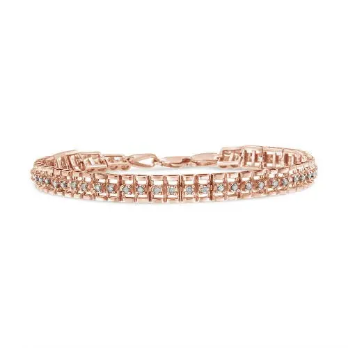 HAUS OF BRILLIANCE Silver 2.0 Cttw Diamond Double-link Tennis Bracelet - Rose Gold Over Silver