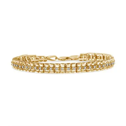 HAUS OF BRILLIANCE Silver 2.0 Cttw Diamond Double-link Tennis Bracelet - Yellow Gold Over Silver