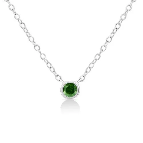 HAUS OF BRILLIANCE Silver 1/10 Cttw Treated Colored Diamond Solitaire Pendant Necklace - Green Diamond