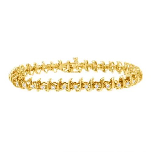 HAUS OF BRILLIANCE 10kt Yellow Gold Plated Silver 1 Cttw Prong-set Diamond Link Bracelet - Yellow Gold Over Silver