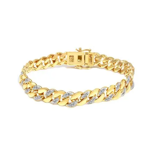 HAUS OF BRILLIANCE 14k Gold Over Sterling Silver 3/8 Cttw Diamond Cuban Link Bracelet - Yellow Gold Over Silver