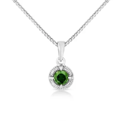 HAUS OF BRILLIANCE Silver 1/3 Cttw Treated Color Diamond Solitaire Pendant Necklace - Green Diamond