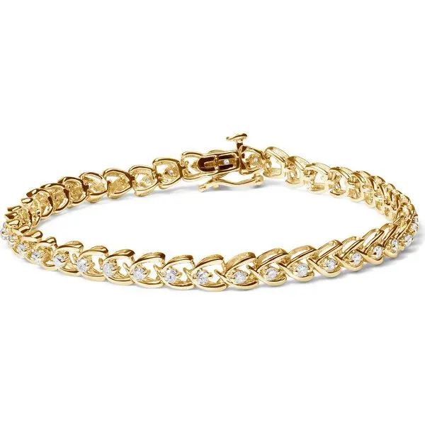HAUS OF BRILLIANCE Silver 1.00 Cttw Diamond C-shaped Link Bracelet - Yellow Gold Over Silver
