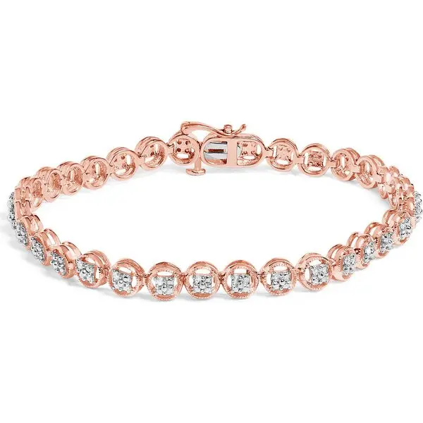 HAUS OF BRILLIANCE Silver Diamond Tennis Bracelet - Rose Gold Over Silver