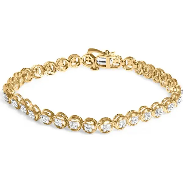 HAUS OF BRILLIANCE Silver 1/10 Cttw Diamond Open Circle Wheel Link Tennis Bracelet - Yellow Gold Over Silver