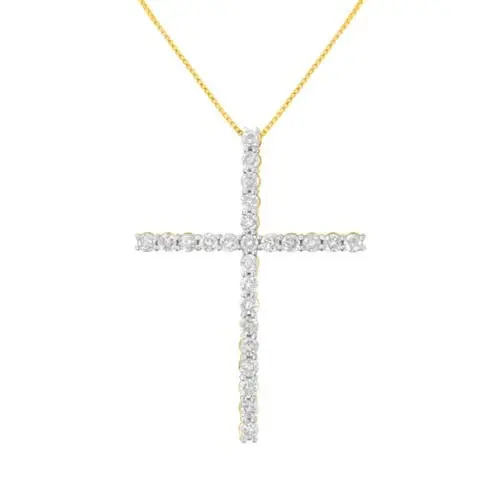 HAUS OF BRILLIANCE Silver 2 1/2 Cttw Diamond Cross Pendant Necklace - Yellow Gold Over Silver