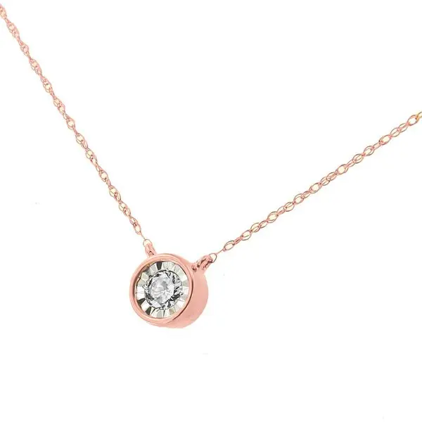 HAUS OF BRILLIANCE 10k Gold Diamond Round Bezel Pendant Necklace - Rose Gold