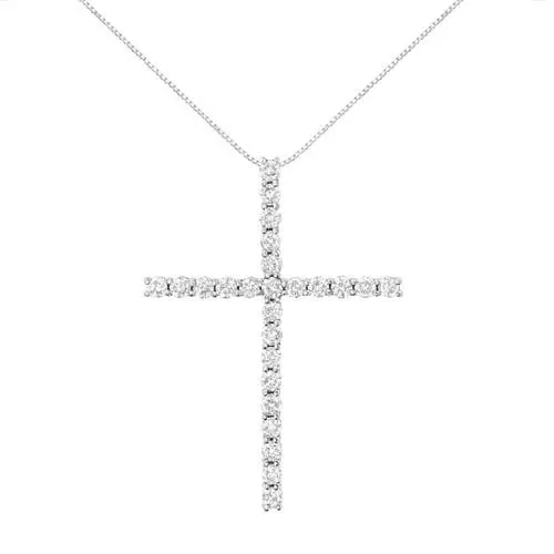 HAUS OF BRILLIANCE Diamond Cross Pendant Necklace - Silver