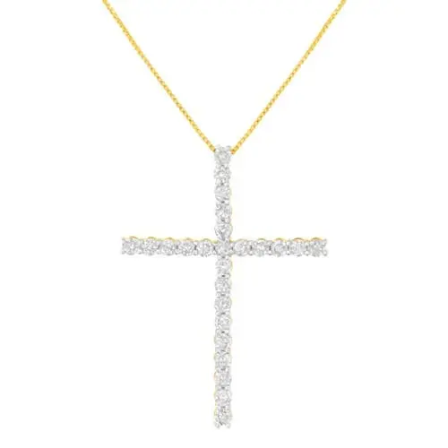 HAUS OF BRILLIANCE Diamond Cross Pendant Necklace - Yellow Gold Over Silver