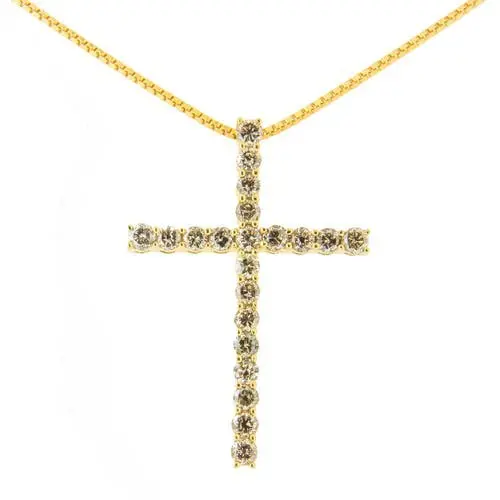 HAUS OF BRILLIANCE Silver Champagne Diamond Cross Pendant Necklace - Yellow Gold Over Silver