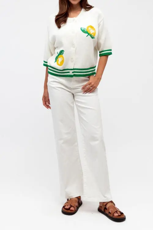 LABEL OF LOVE Embroidered Lemon Cardigan