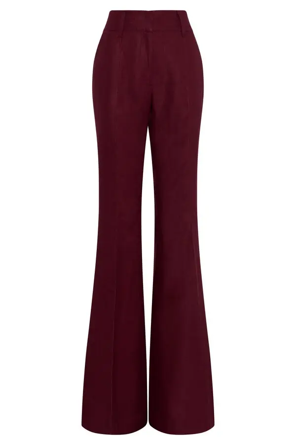Gabriela Hearst Rhein Flare Pant In Linen Twill - Bordeaux
