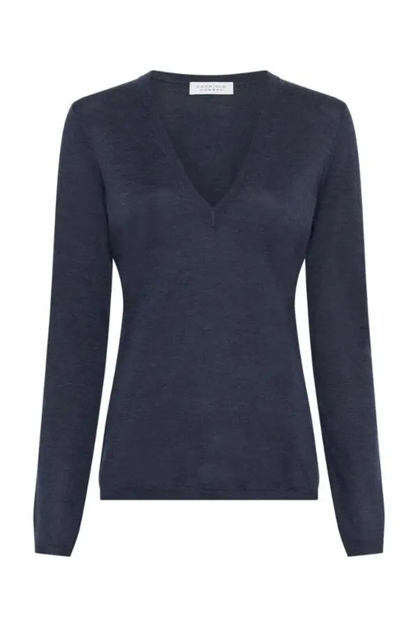 Gabriela Hearst Clementia Knit V-neck Sweater In Cashmere Silk - Denim