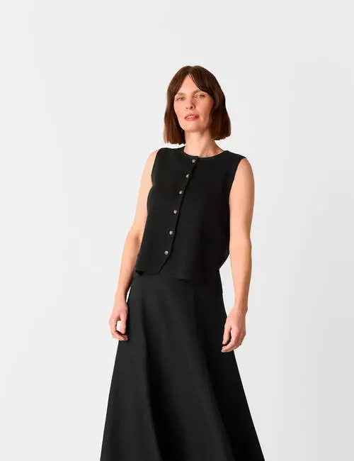 Whistles Lucy Button Front Knit Tank - Black