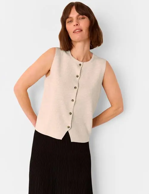 Whistles Lucy Button Front Knit Tank - Oatmeal