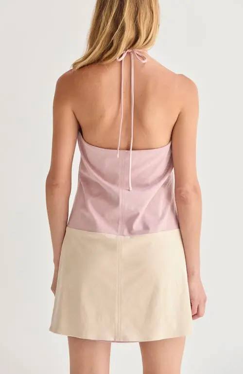 CRESCENT Suede Color Block Halter Mini Dress