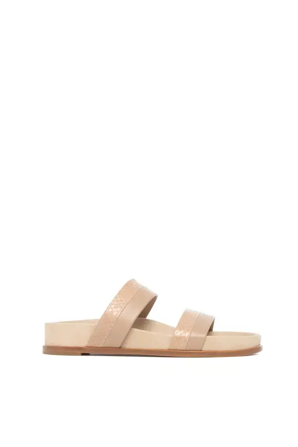 Gabriela Hearst Low Striker Flat Sandal In Snakeskin And Nappa Leather - Nude