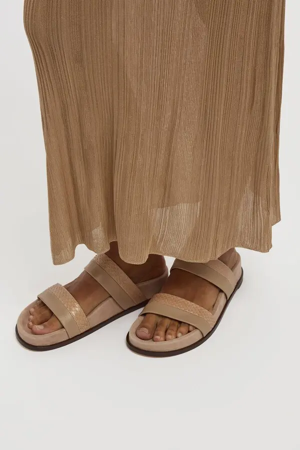 Gabriela Hearst Low Striker Flat Sandal In Snakeskin And Nappa Leather - Nude