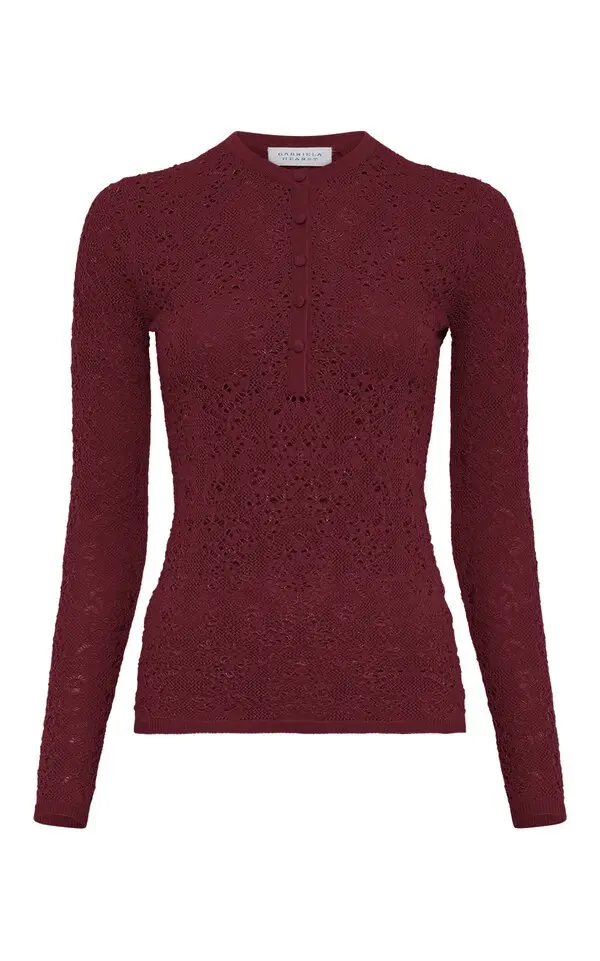Gabriela Hearst Gaviran Lace Knit Henley In Merino Wool - Bordeaux
