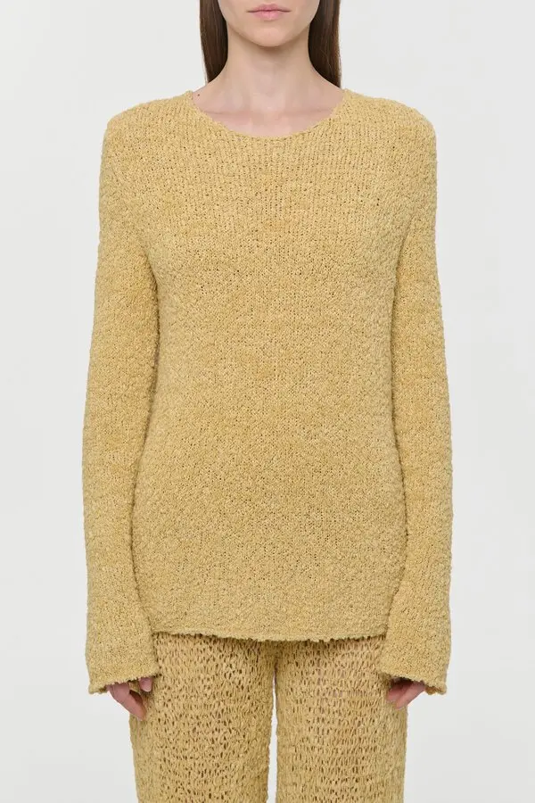 Gabriela Hearst Crescenta Silk Cashmere Linen Crewneck Sweater - Hay