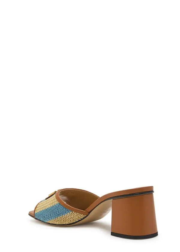 Valentino Garavani 60 Striped Raffia Leather Mules