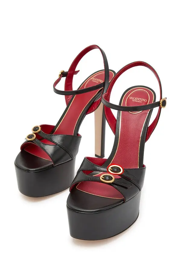 Valentino Garavani Leather Crasher Platform Sandals - Black