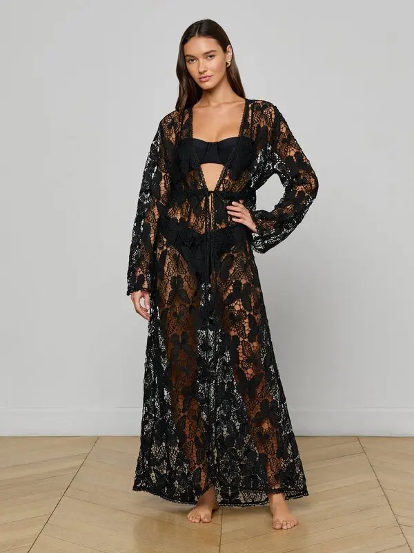 L'Agence Janus Cover-up Robe - Black Butterfly Crochet
