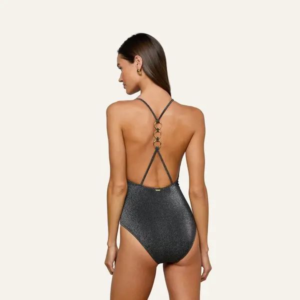 L'Agence Lisa Plunge One-piece Swimsuit - Black/silver