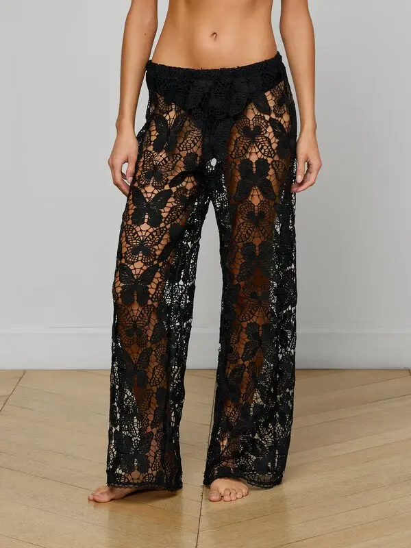 L'Agence Geraldine Cover-up Pants - Black Butterfly Crochet