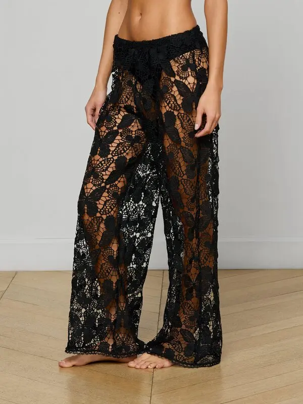 L'Agence Geraldine Cover-up Pants - Black Butterfly Crochet