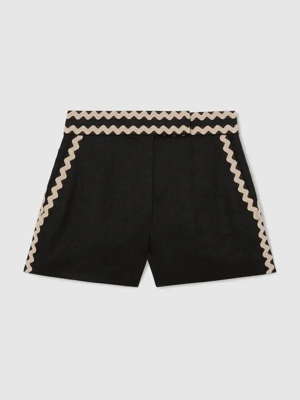 REISS Mila Linen Wave-trim Shorts