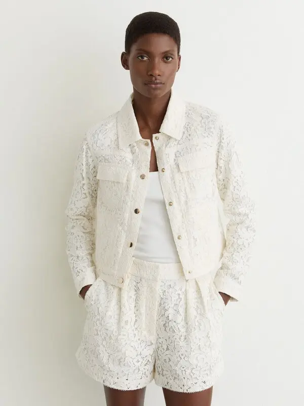 REISS Lori Collared Lace Press-stud Jacket