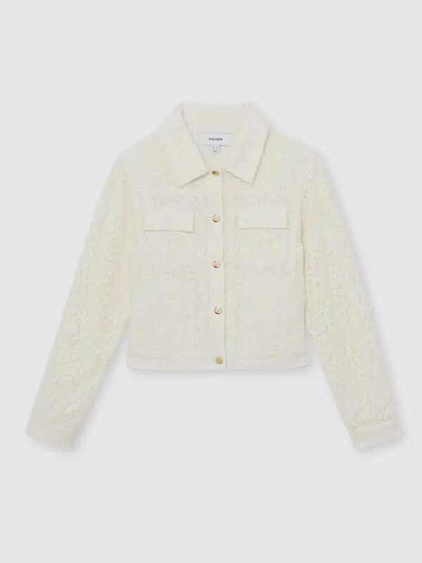 REISS Lori Collared Lace Press-stud Jacket