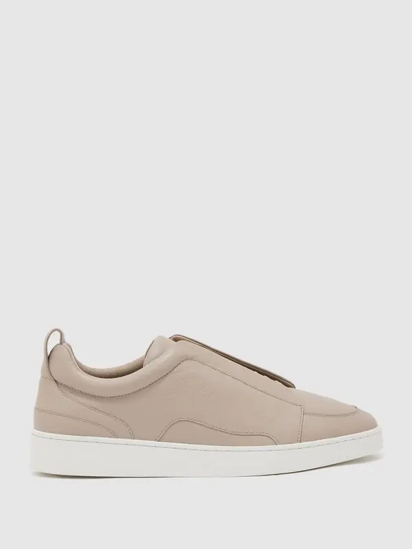 REISS Henry Bonded-leather Elasticated Trainers