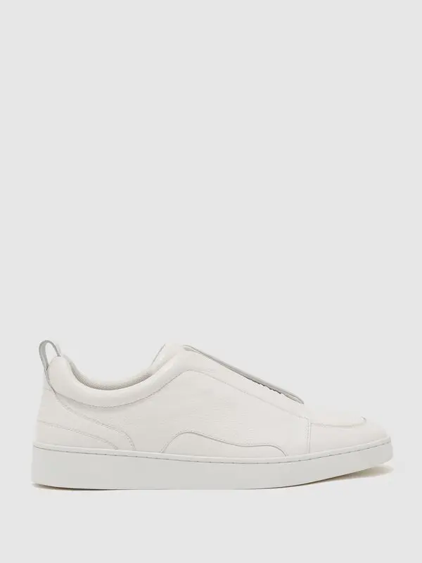 REISS Henry Bonded-leather Elasticated Trainers - Optic White