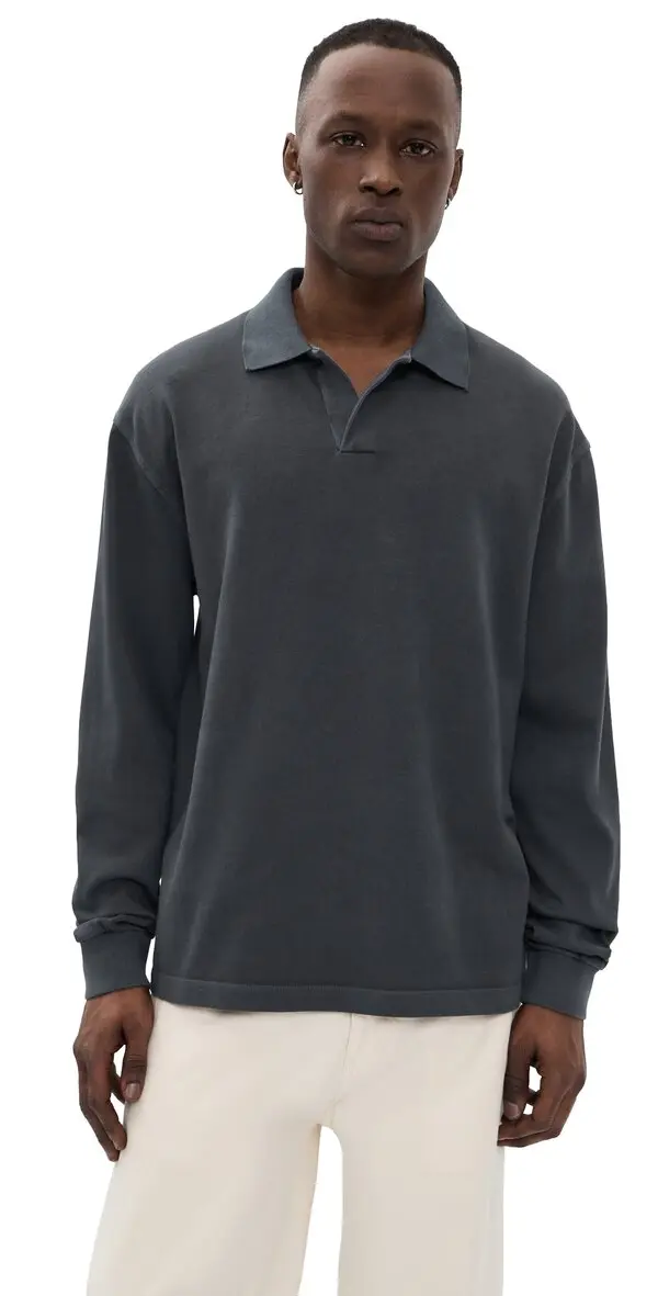 Madewell Cotton Long Sleeve Polo - Coal