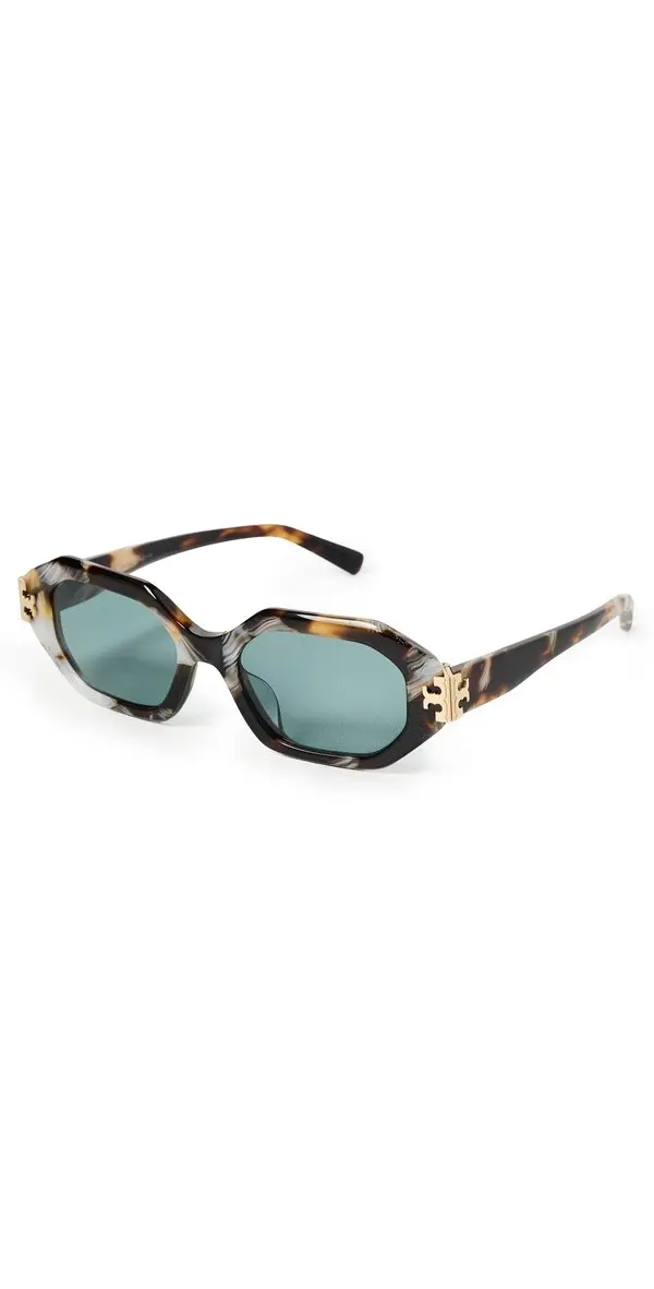 Tory Burch Eleanor Irregular Sunglasses - Dark Wavy Tortoise