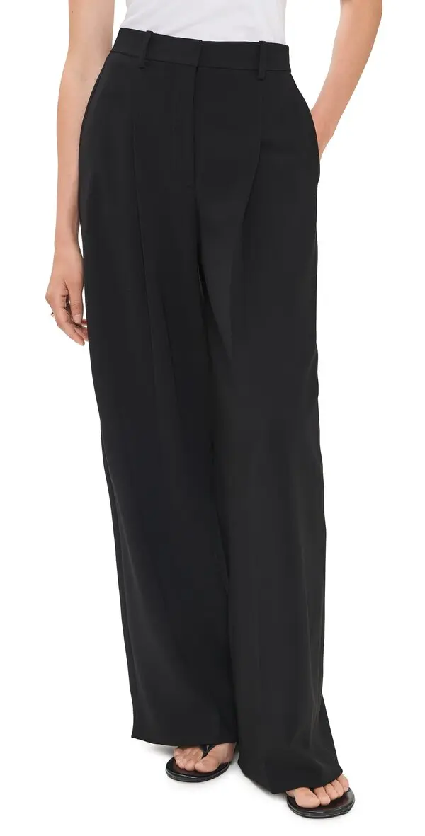Theory Wide Leg Pleat Trousers - Black