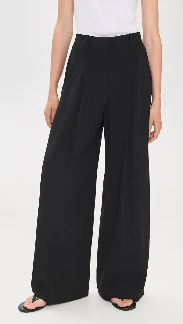 Theory Wide Leg Pleat Trousers - Black