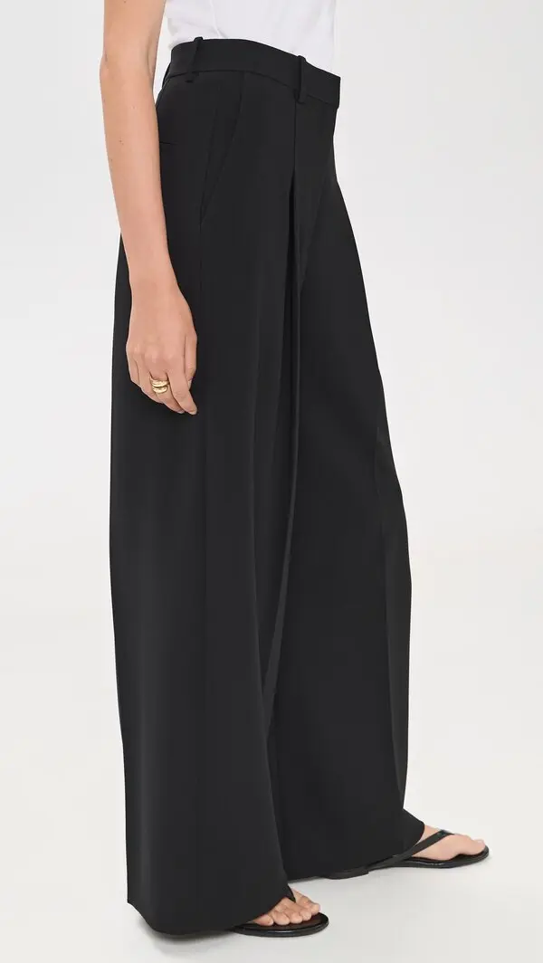 Theory Wide Leg Pleat Trousers - Black