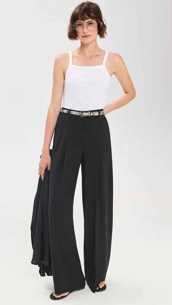 Theory Wide Leg Pleat Trousers - Black