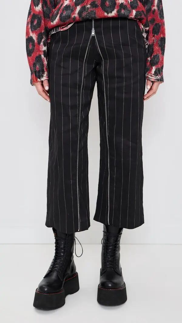 R13 Front Zip Striped Trousers
