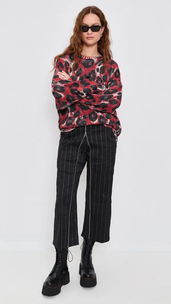 R13 Front Zip Striped Trousers