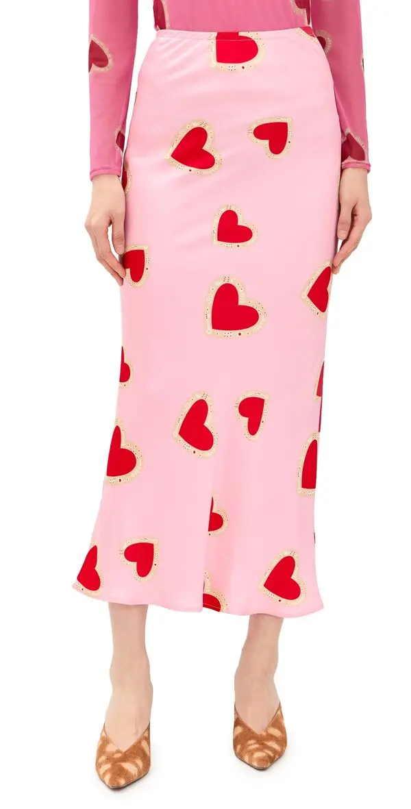 NEVER FULLY DRESSED Heart Print Dorris Skirt - Pink