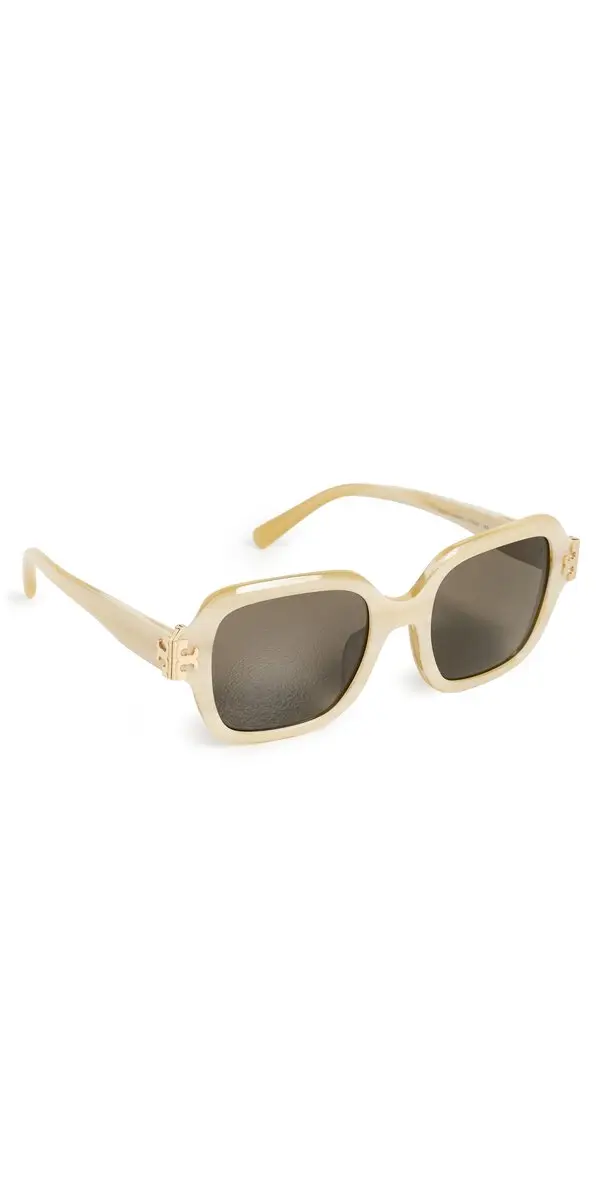 Tory Burch Eleanor Square Frame Sunglasses - Ivory Horn