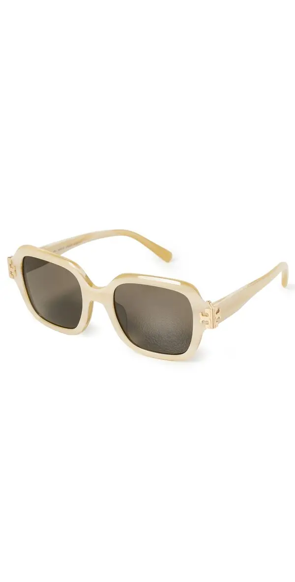Tory Burch Eleanor Square Frame Sunglasses - Ivory Horn
